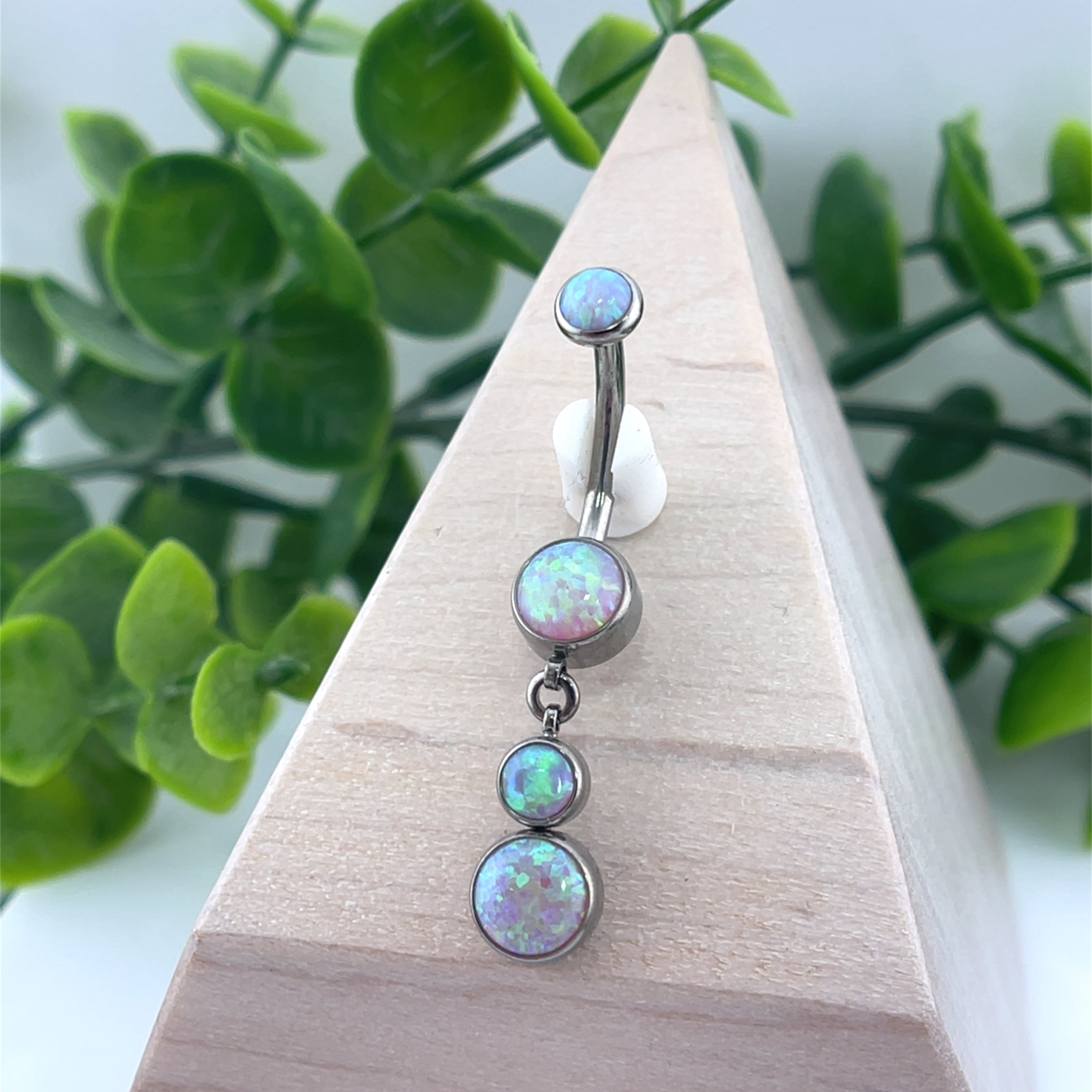 Titanium Large Bezel Navel Curve with Dangles – Agave in Bloom